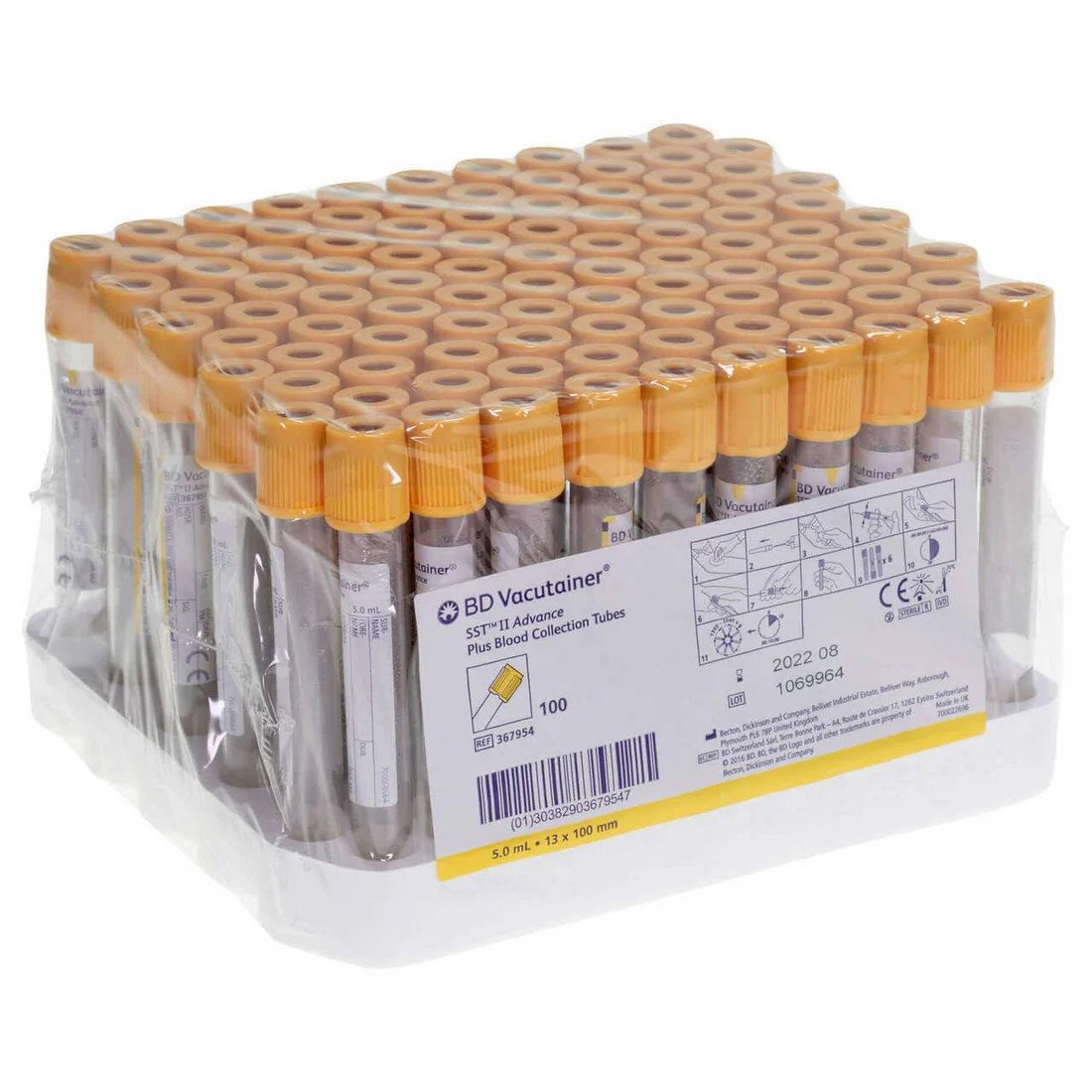BD Vacutainer Tube SST Advance 5ml x 100 Gold Blood Collection Tubes B ...